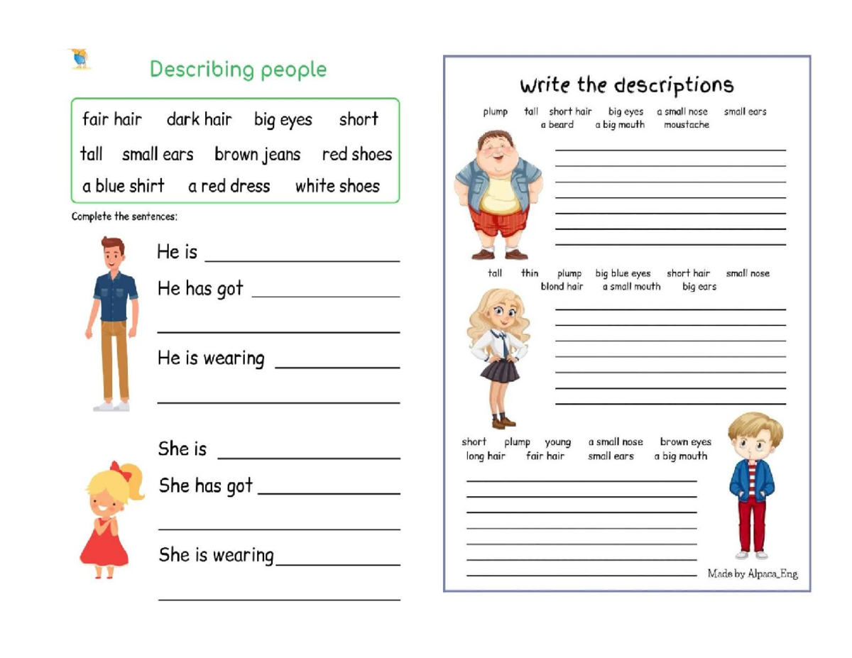 Ficha 1: Describing People - Hair, Eyes, and Body Types - Studocu