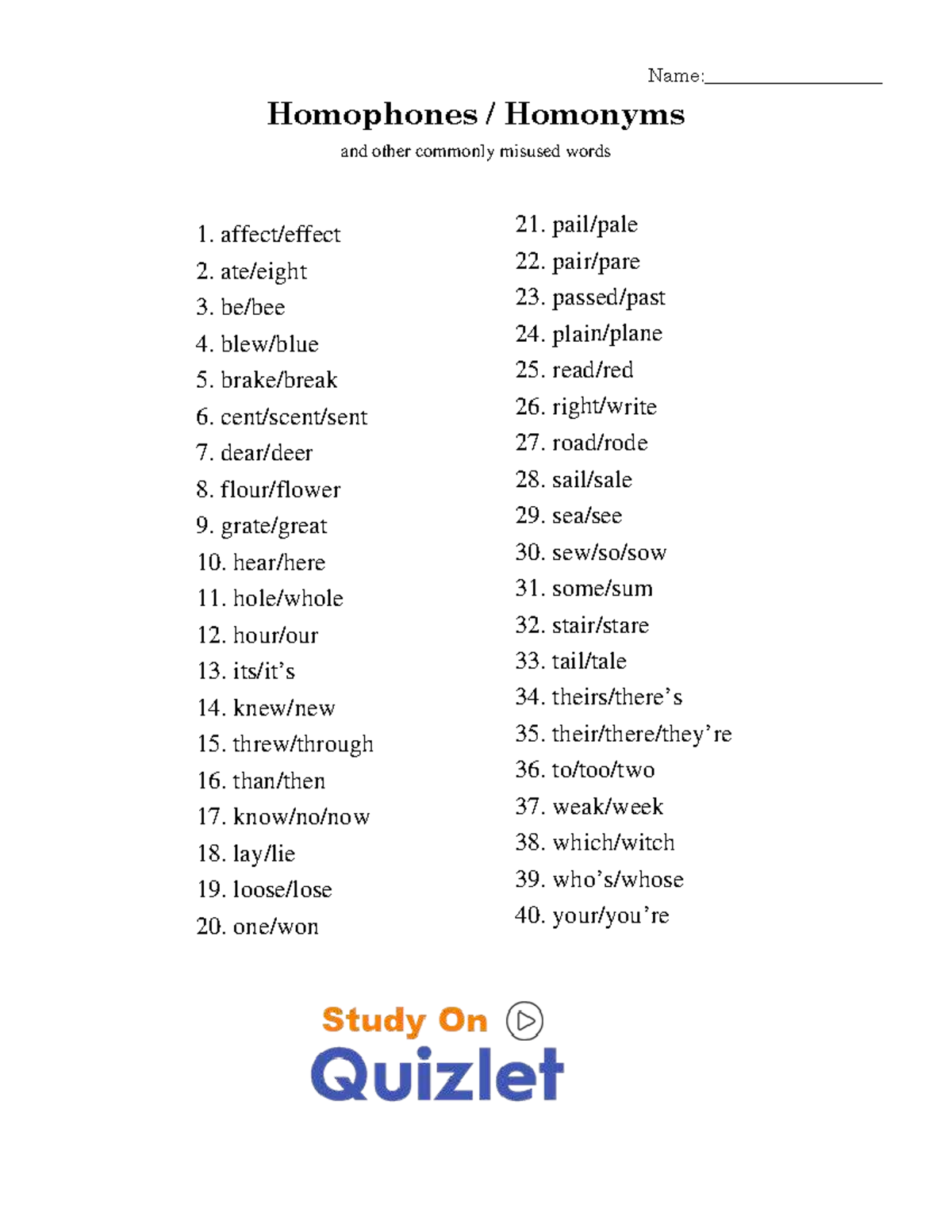 Homophones Exercises: Commonly Misused Words and Examples - Studocu