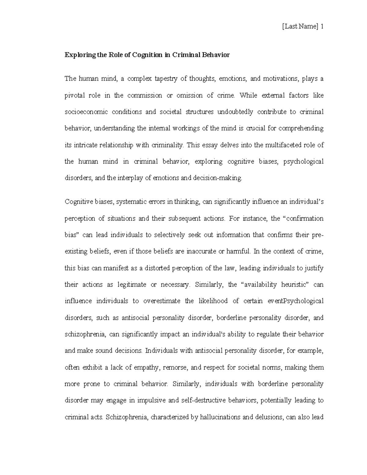 CJS 101: The Role of Cognition in Criminal Behavior Analysis - Studocu