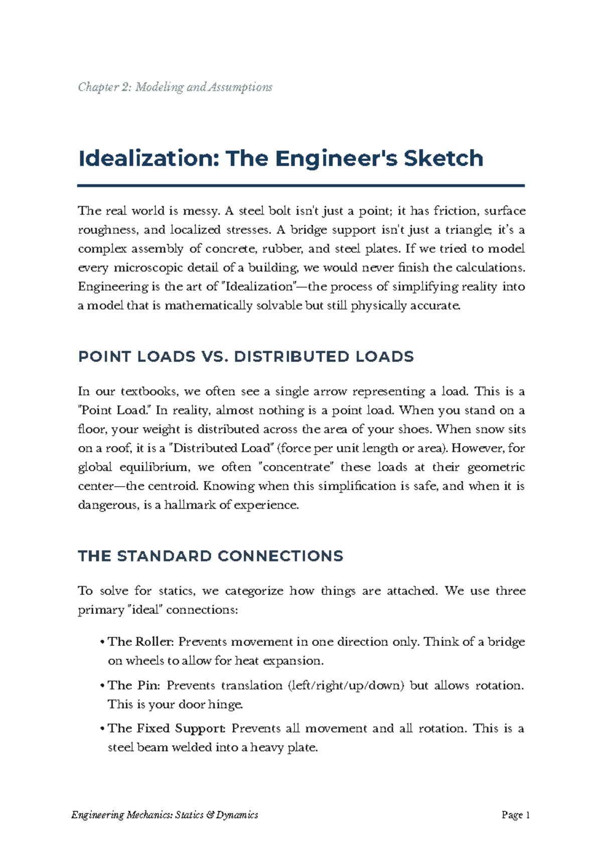 Chapter 2: Idealization in Engineering Mechanics (Statics & Dynamics ...