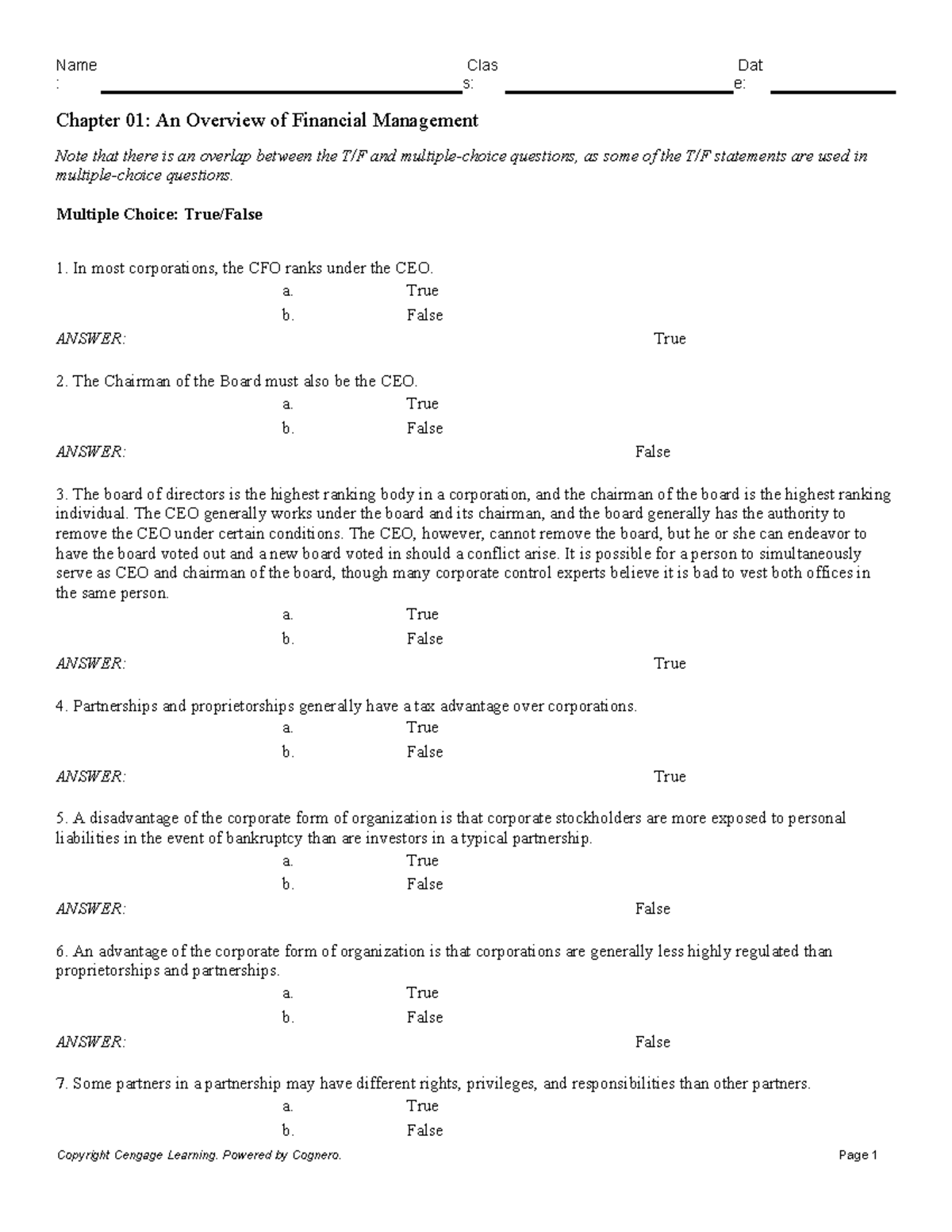 Chapter 01: An Overview of Financial Management (FIN 101) - Studocu