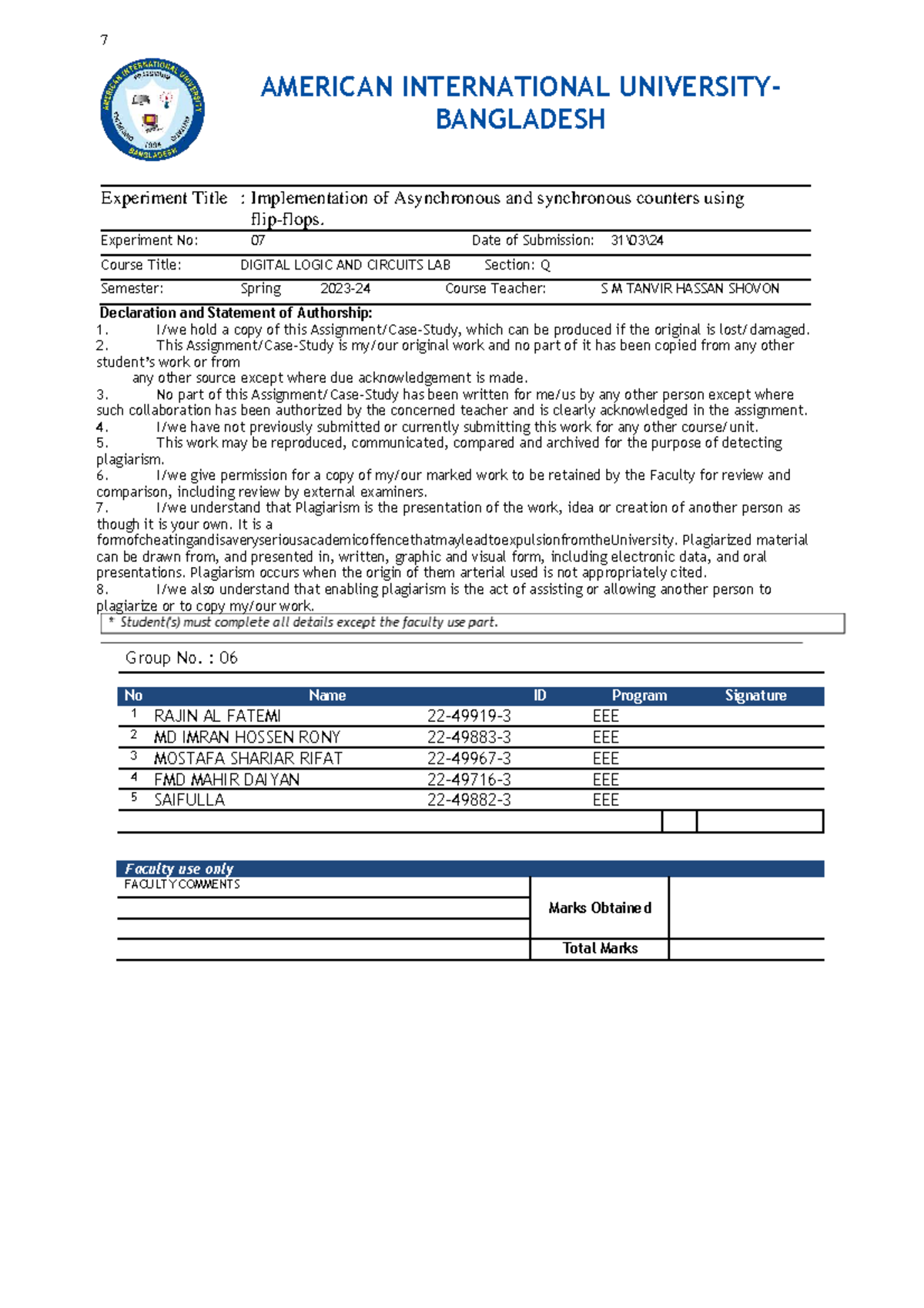 Exp 07 - Implementation of Asynchronous & Synchronous Counters in ...