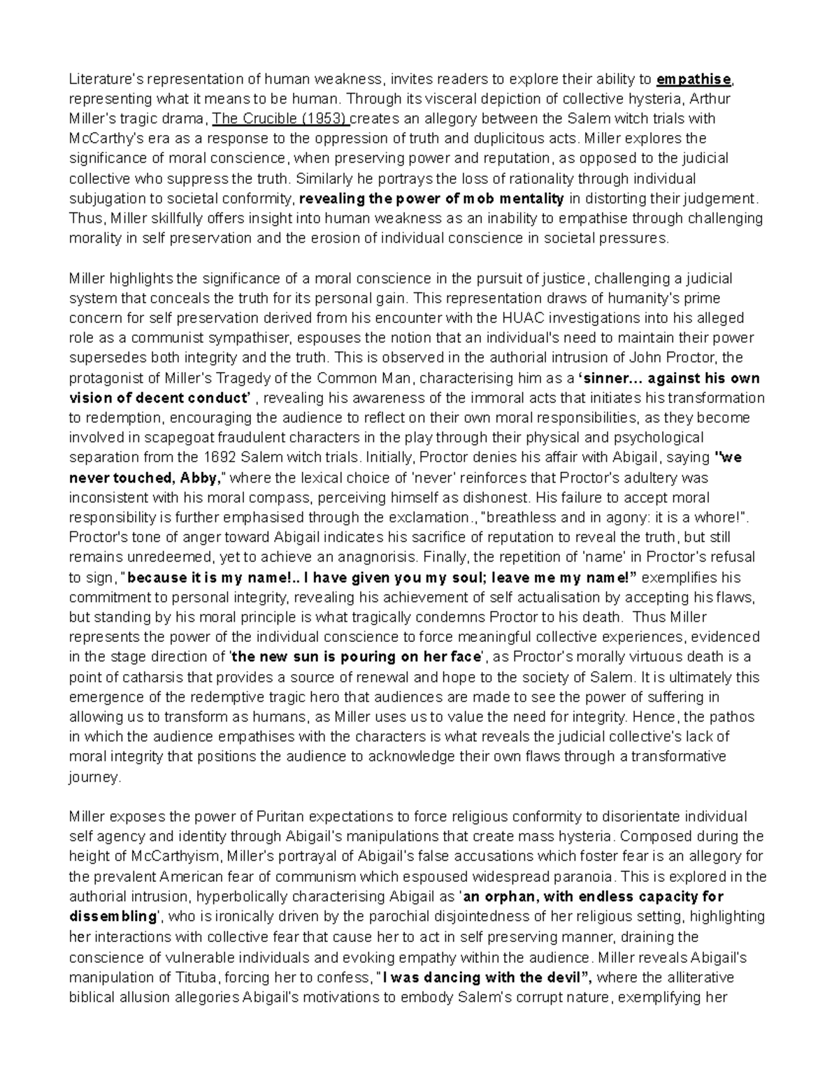 Common Module: The Crucible Essay Analysis and Insights - Studocu