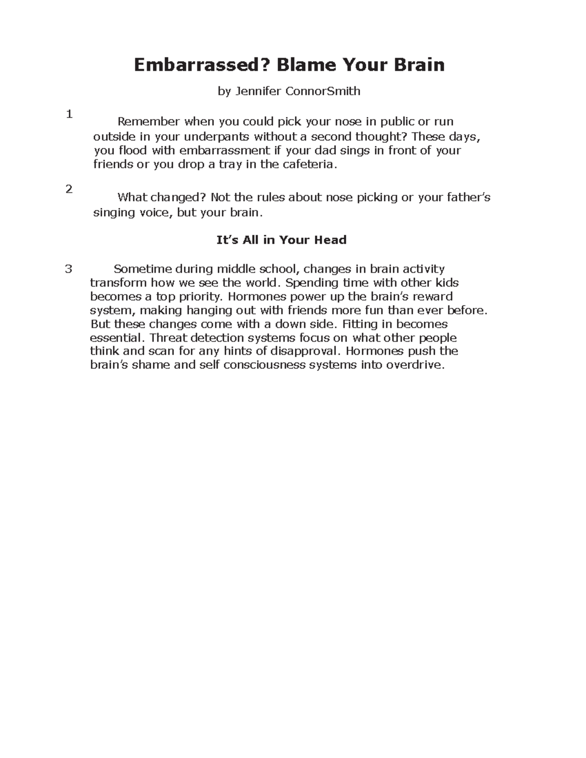 Blame Your Brain: Understanding Teen Emotions and Changes - Studocu