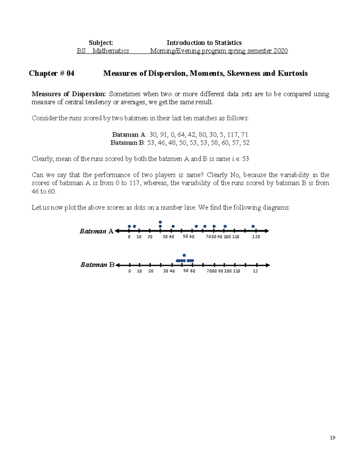 Chapter 04: Measures of Dispersion in Statistics (BS Math) - Studocu