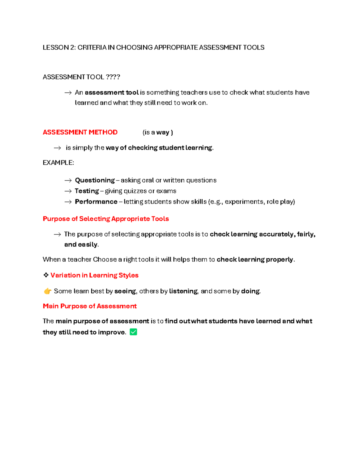 Lesson 2: Choosing Appropriate Assessment Tools (PPT-PC-213) - Studocu