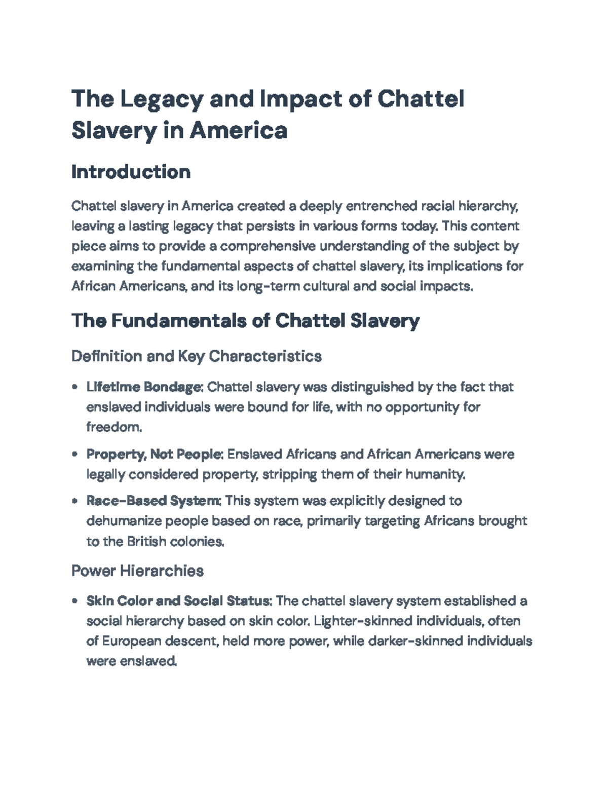 The Legacy and Impact of Chattel Slavery in America - The Legacy and ...
