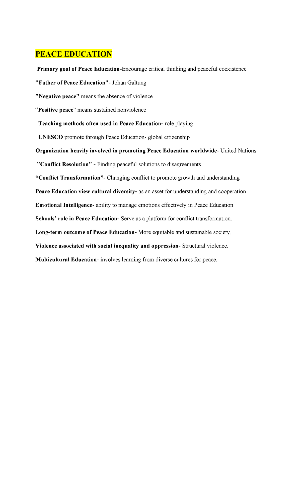 Nstp-finals-reviewer - PEACE EDUCATION Primary goal of Peace Education ...