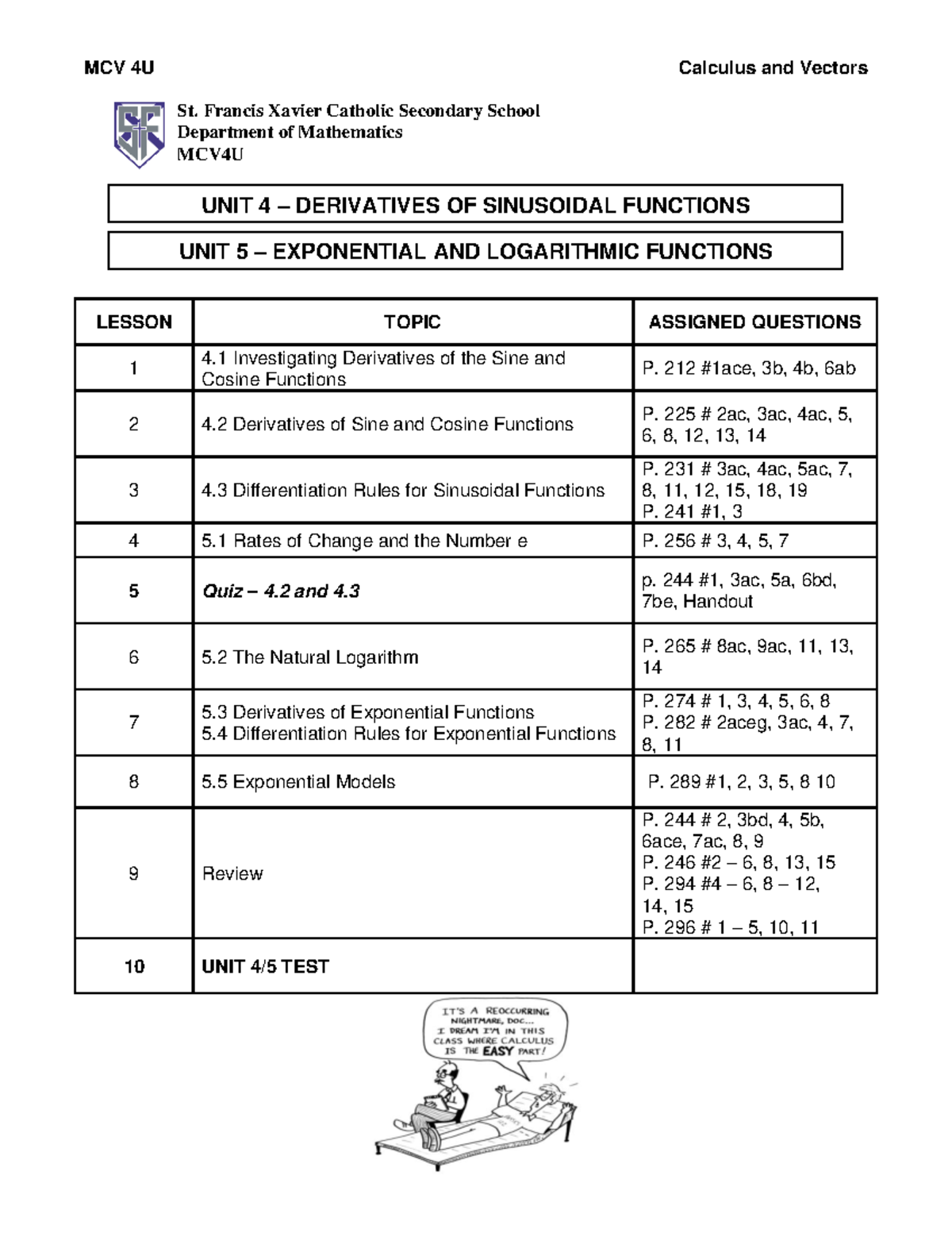 MCV4U - Unit 4 & 5 - Lesson Package and Assignments 2024 - Studocu