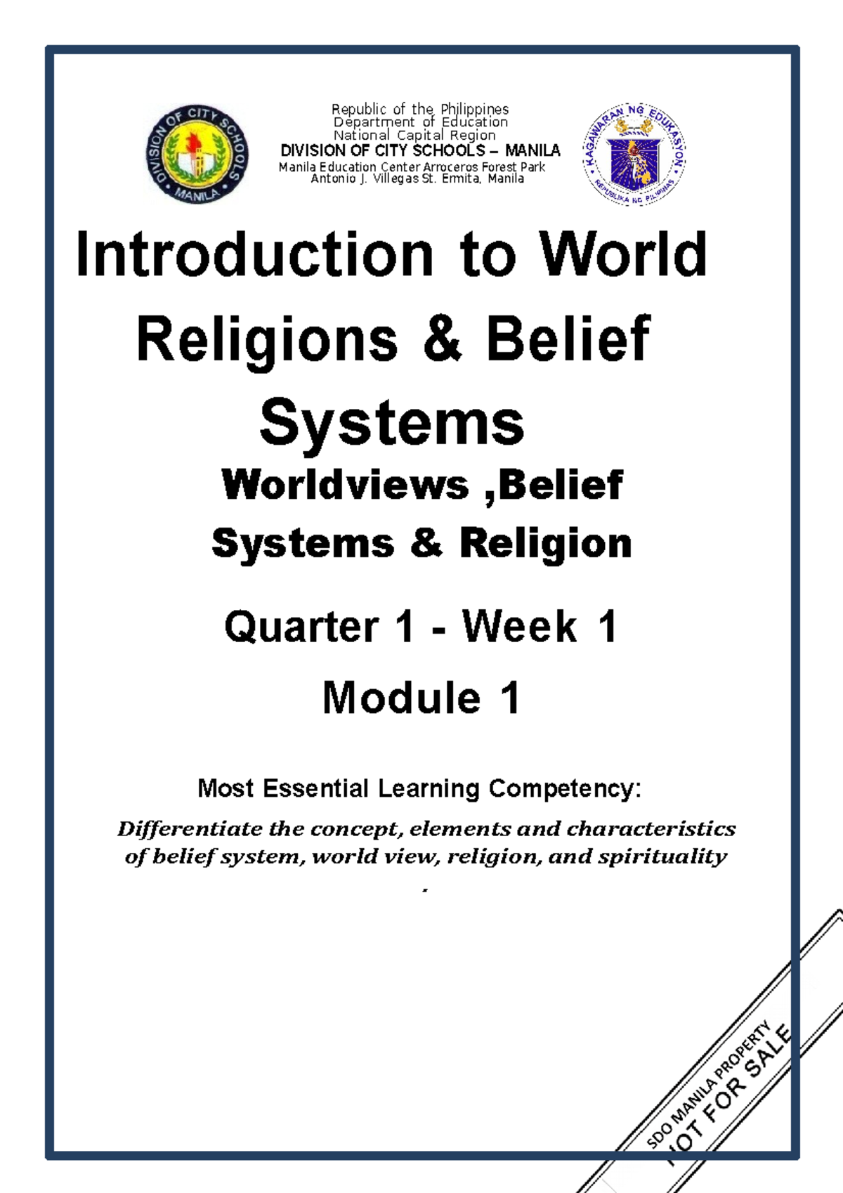 Iwrbs Q1 Mod1 Worldviews-Belief-Systems-and-Religion.docx-Edited - Republic of the Philippines ...