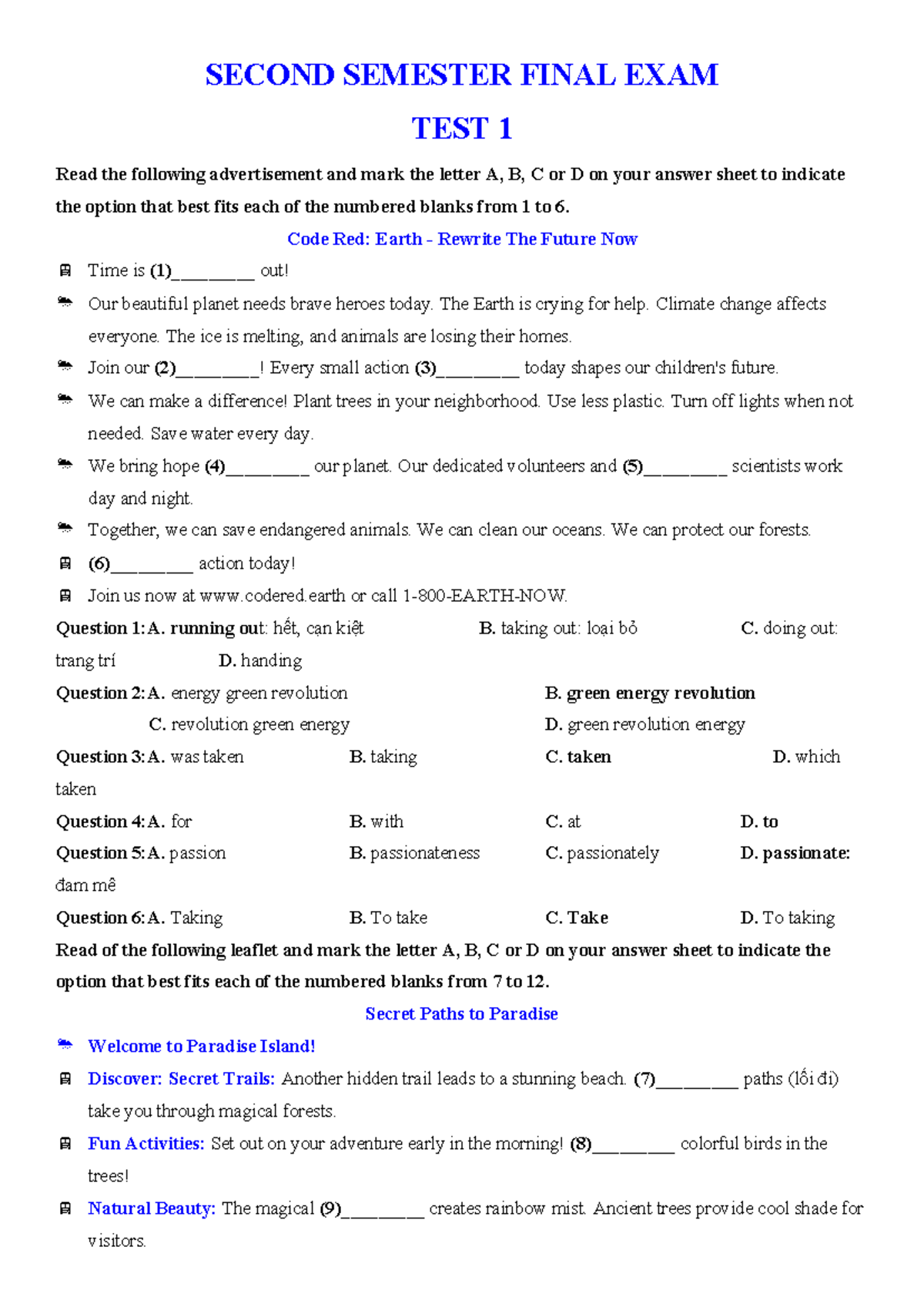 Second Semester Final Exam Grade 10: Test 1 Review - Studocu