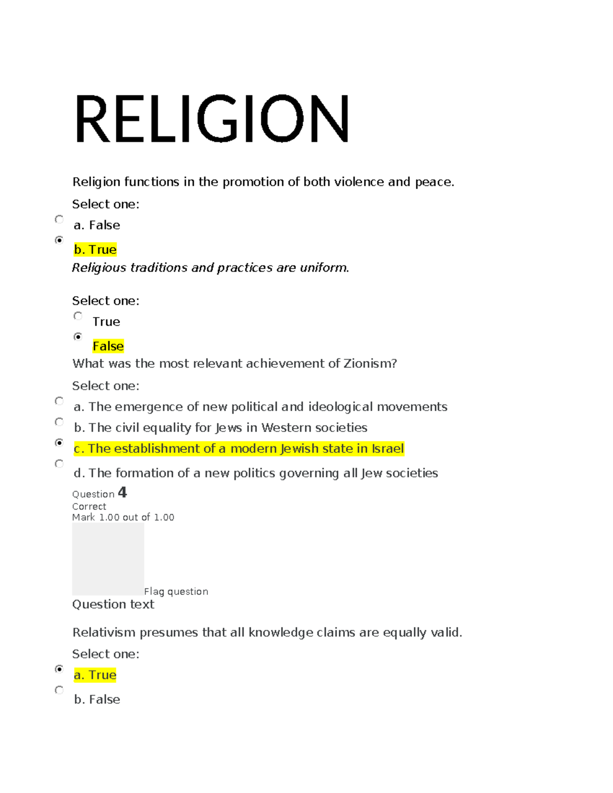 Religion - answer key - RELIGION Religion functions in the promotion of ...