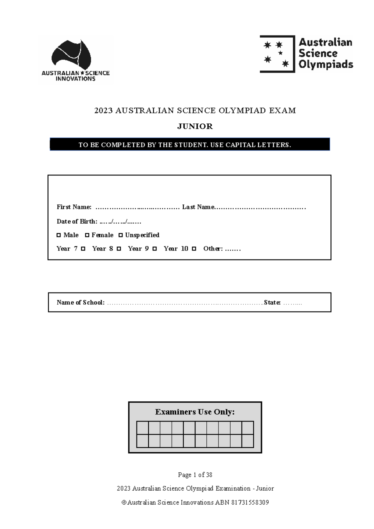 2023 JSO Junior Science Olympiad Exam Paper Update - Studocu