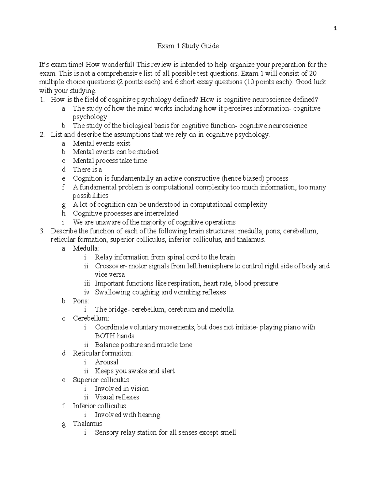 Cognitive Psychology Exam 1 Study Guide - SSS549 - Studocu
