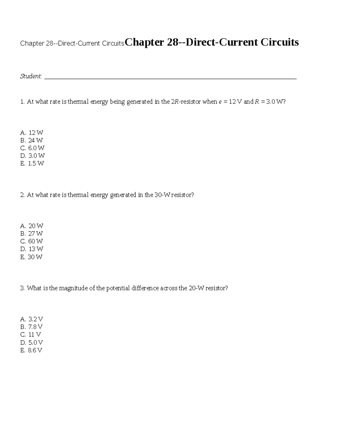 Chapter 28 - Direct-Current Circuits Study Notes for Physics 101 - Studocu