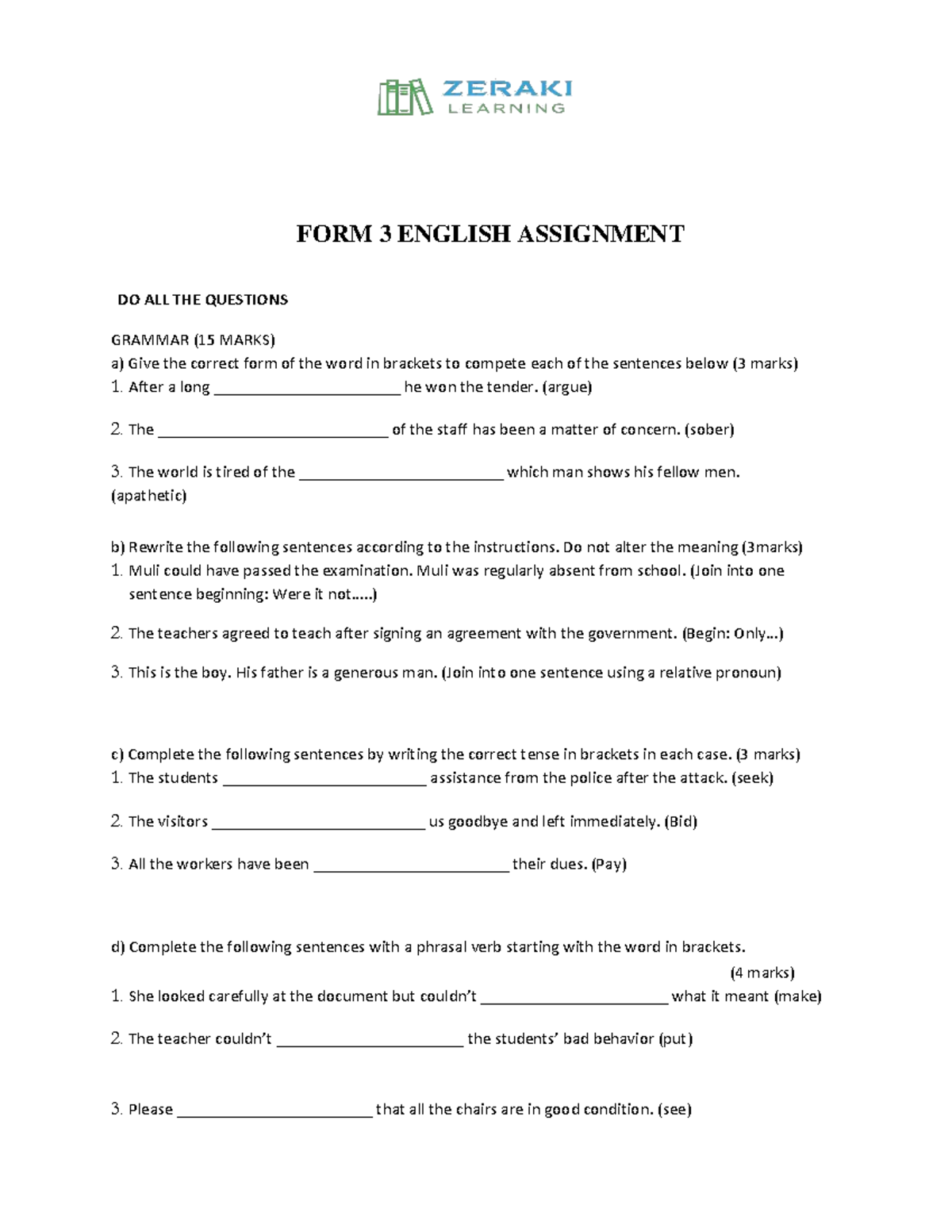 Form 3 - English - Assignment 457 1590688831649-F3-ENG - FORM 3 ENGLISH ...