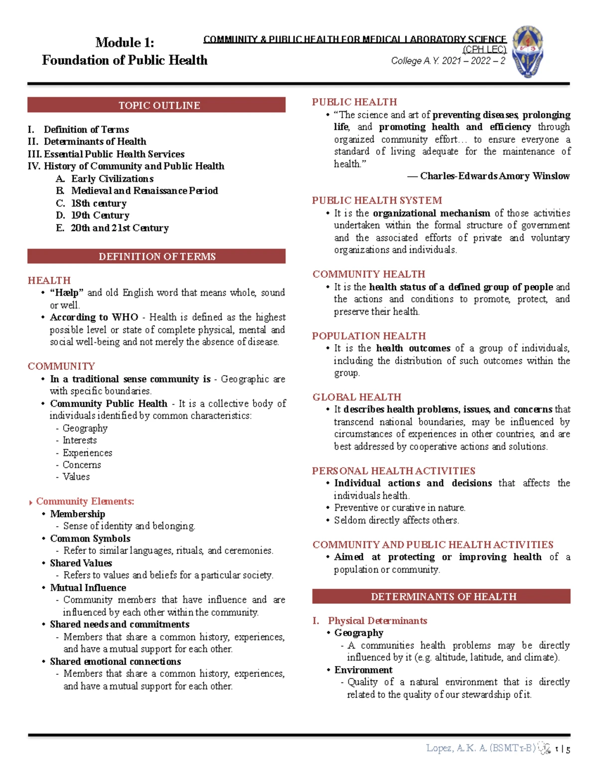 COMMUNITY PUBLIC HEALTH LECTURE REVIEWER - (CPH LEC) College A. 2021 ...
