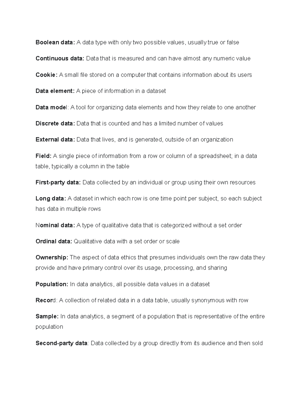 Data Terms Glossary: Key Concepts in Data Management & Ethics - Studocu