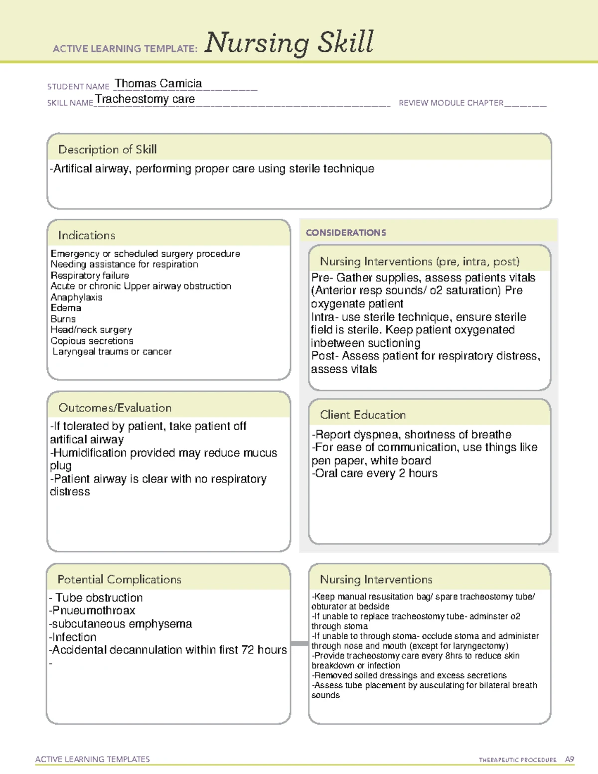 ATI template Nursing skill cardiac catheterization - ACTIVE LEARNING ...