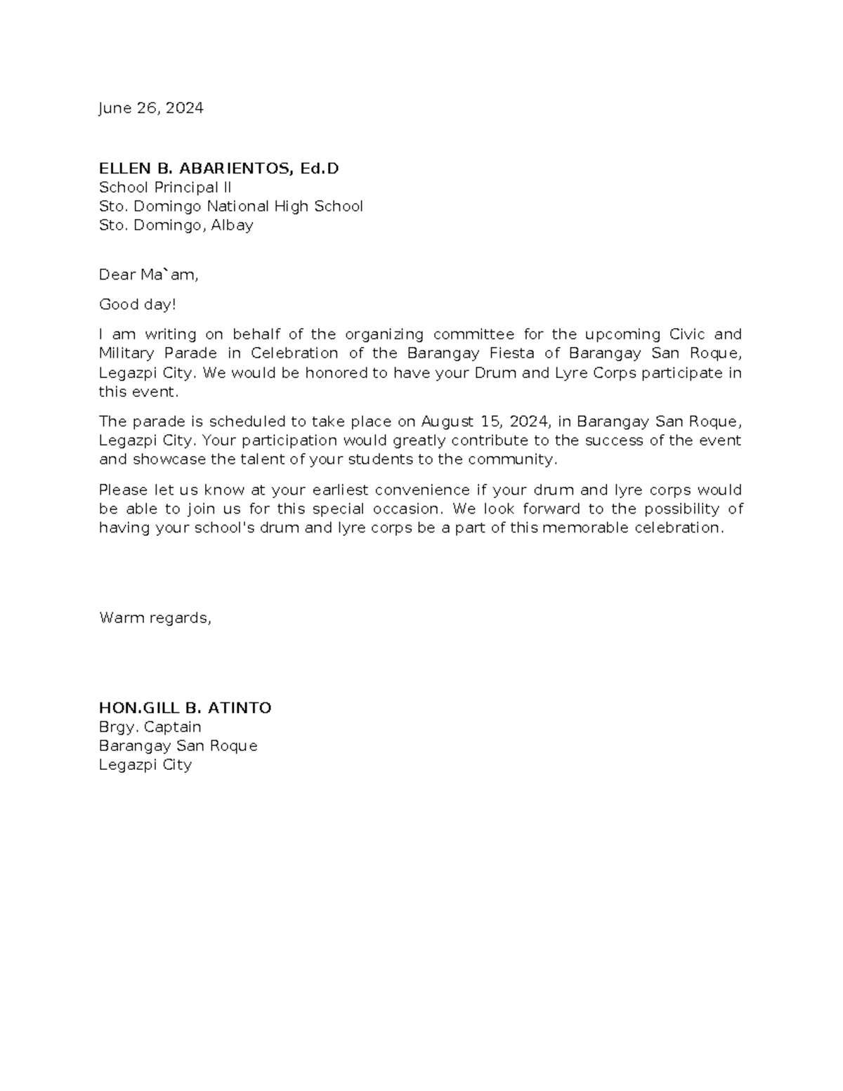 DLC Invitation for Civic & Military Parade - Aug 15, 2024 - Studocu