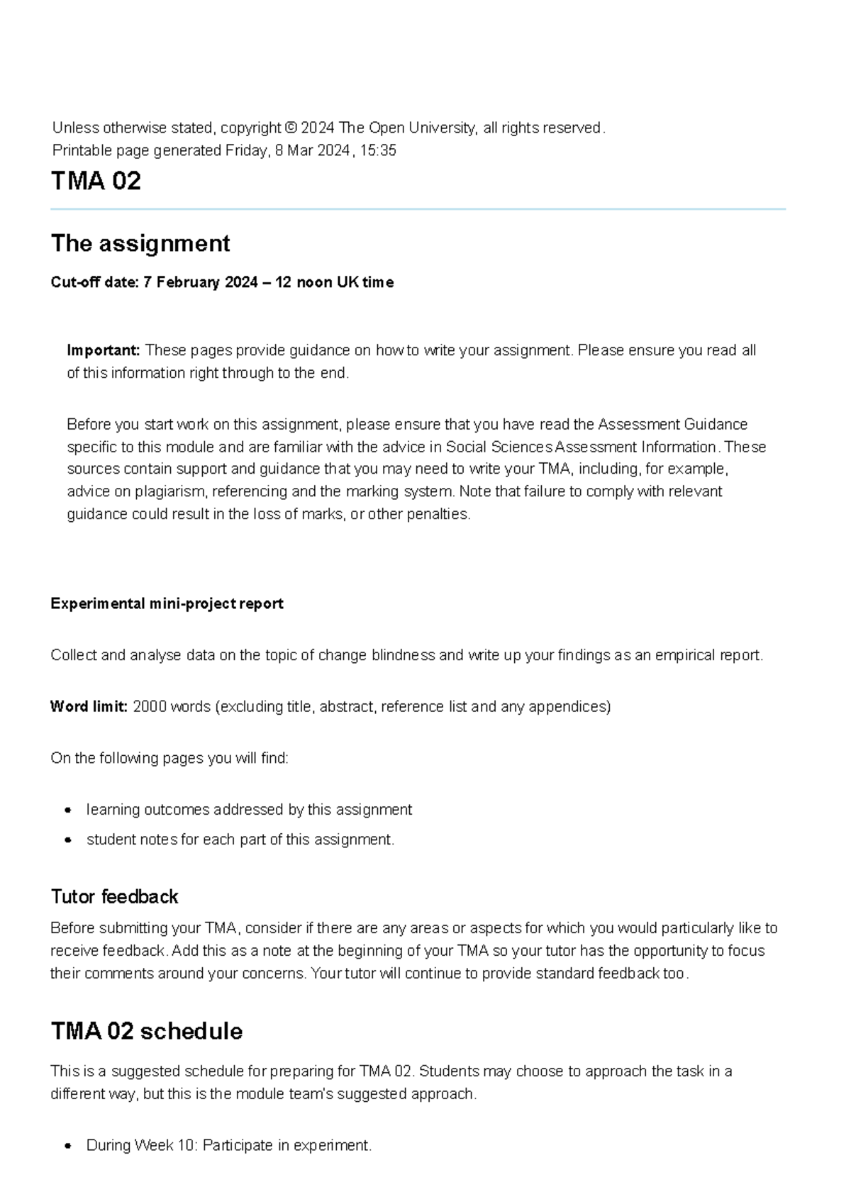 TMA 02: Change Blindness Mini-Project Report Guidance and Schedule ...