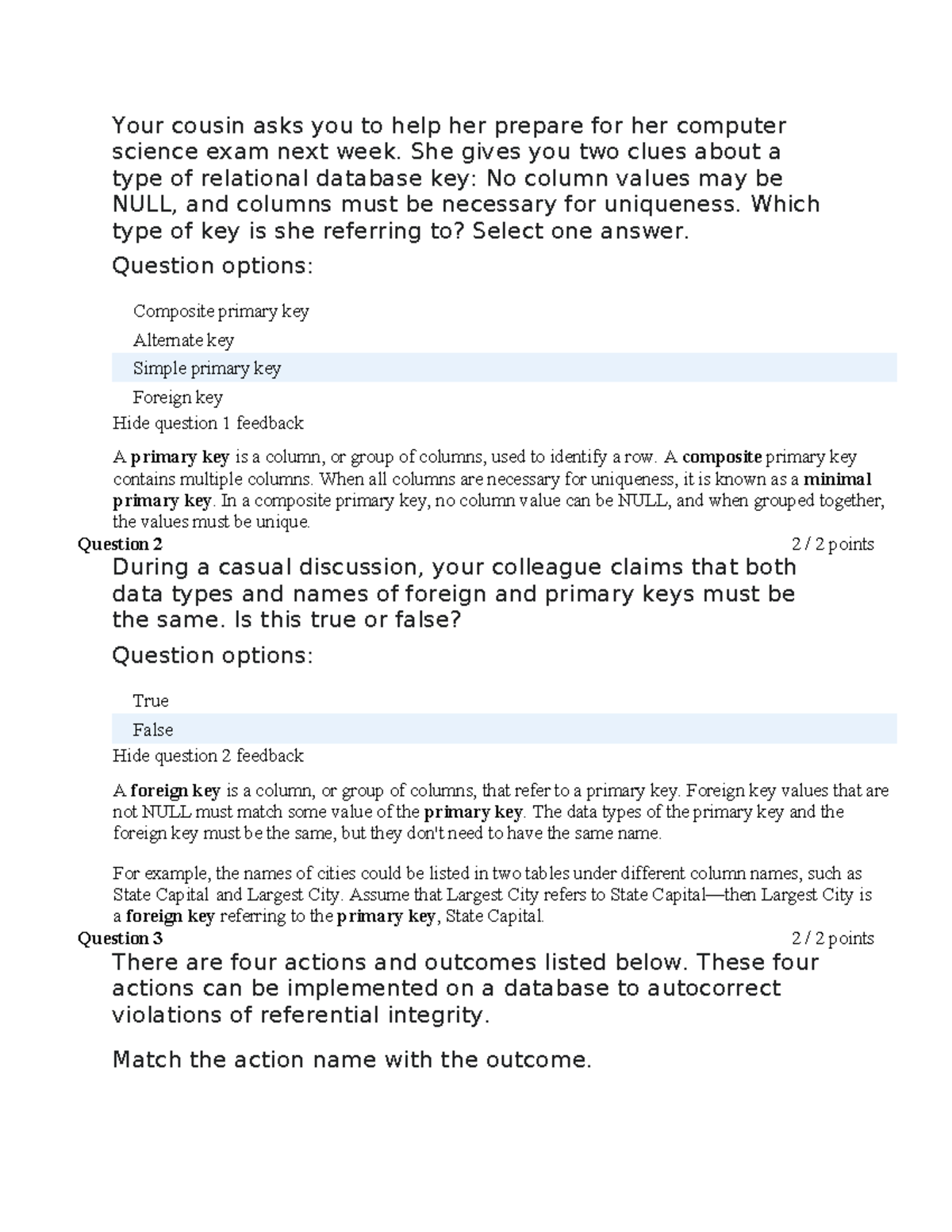 Quiz 3-1: Understanding Relational Database Keys and Integrity - Studocu