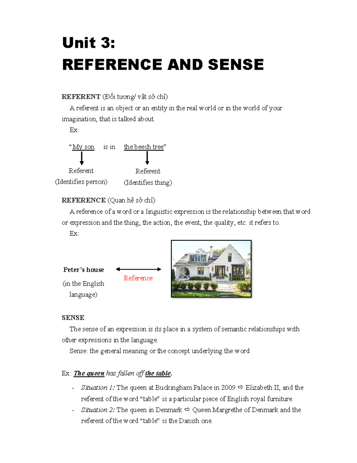 U3 Lecture Notes on Reference and Sense in Linguistics - Studocu