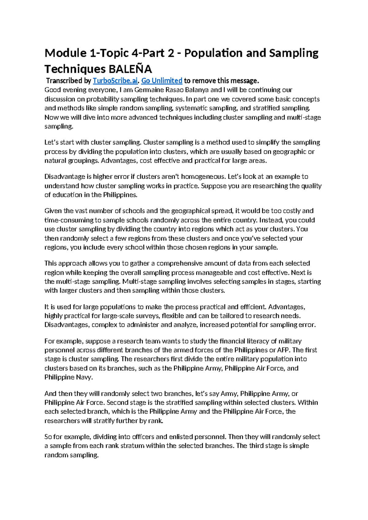 Module 2 - Advanced Population & Sampling Techniques BALEÑA - Studocu