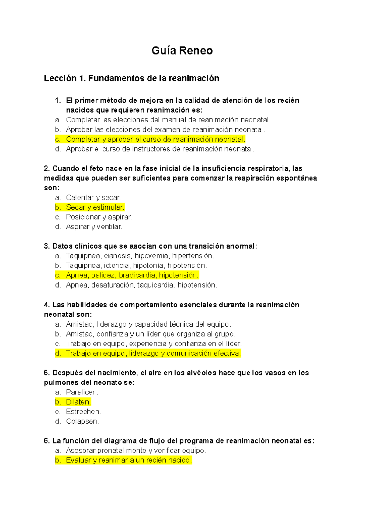 Guía Reneo: Lecciones de Reanimación Neonatal (Curso RN 101) - Studocu
