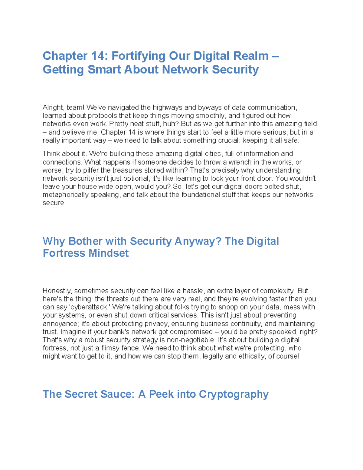 Chapter 14: Network Security Essentials - Fortifying Our Digital Realm - Studocu