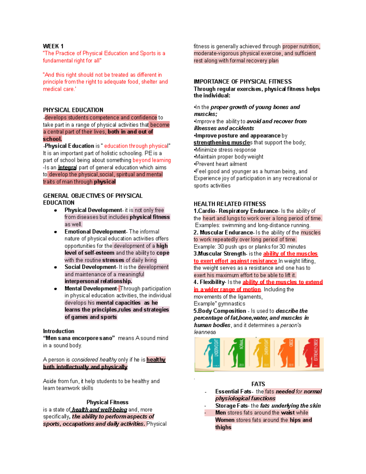 PE1 - Introduction to Physical Education and Health Principles - Studocu