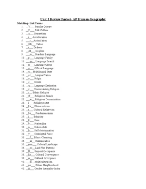 AP Human Geo Unit 3 Vocabulary Definitions and Examples - Studocu