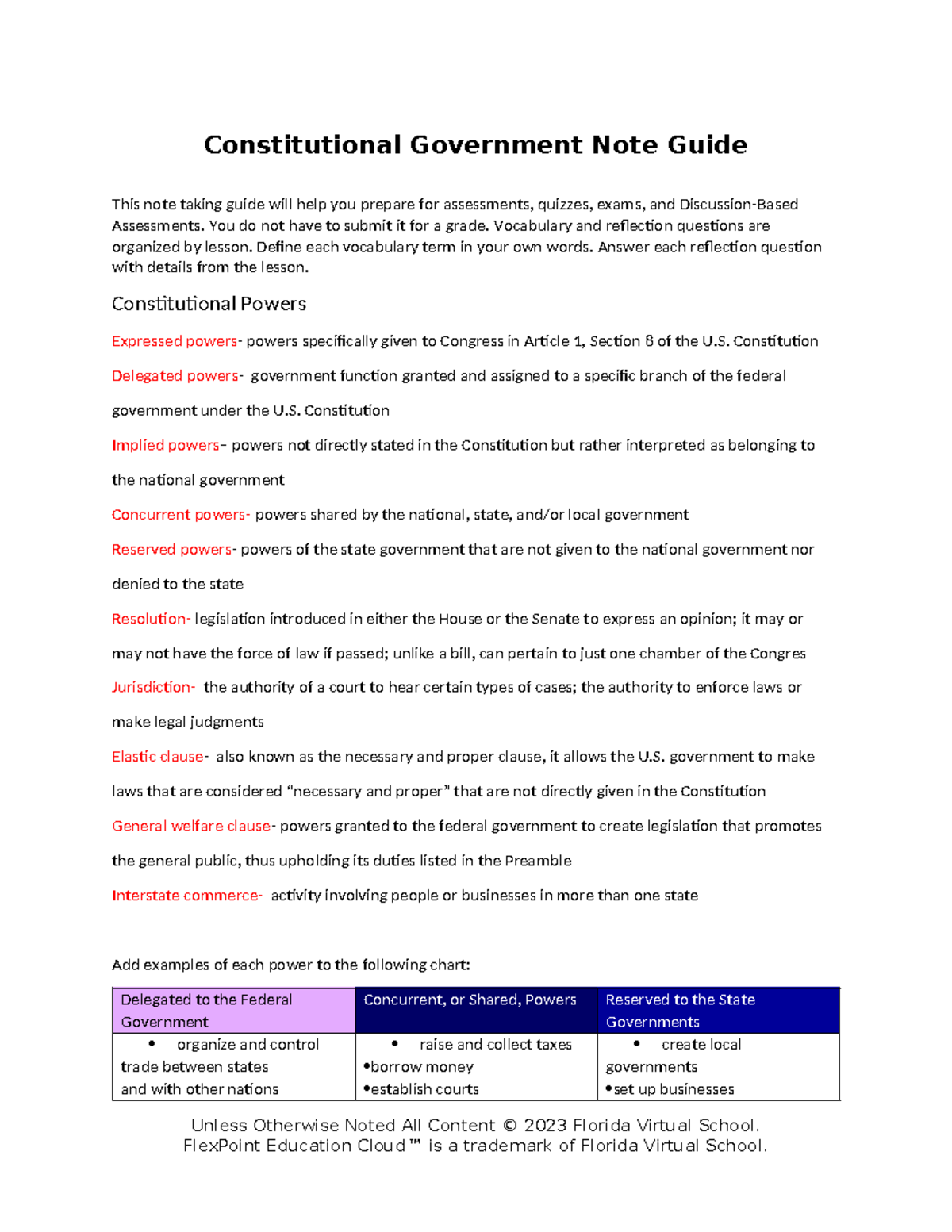 Constitutional Government Note Guide: Key Concepts and Powers Overview ...