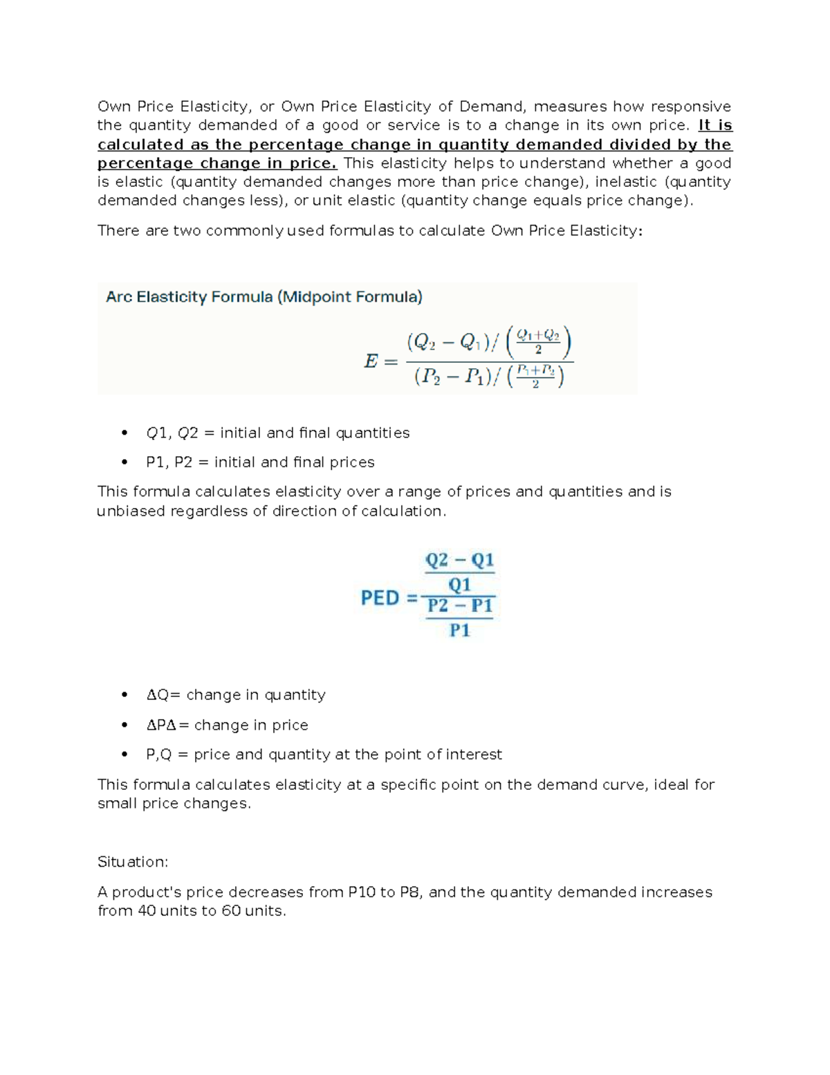 Own Price Elasticity of Demand: Concepts & Calculations - Studocu