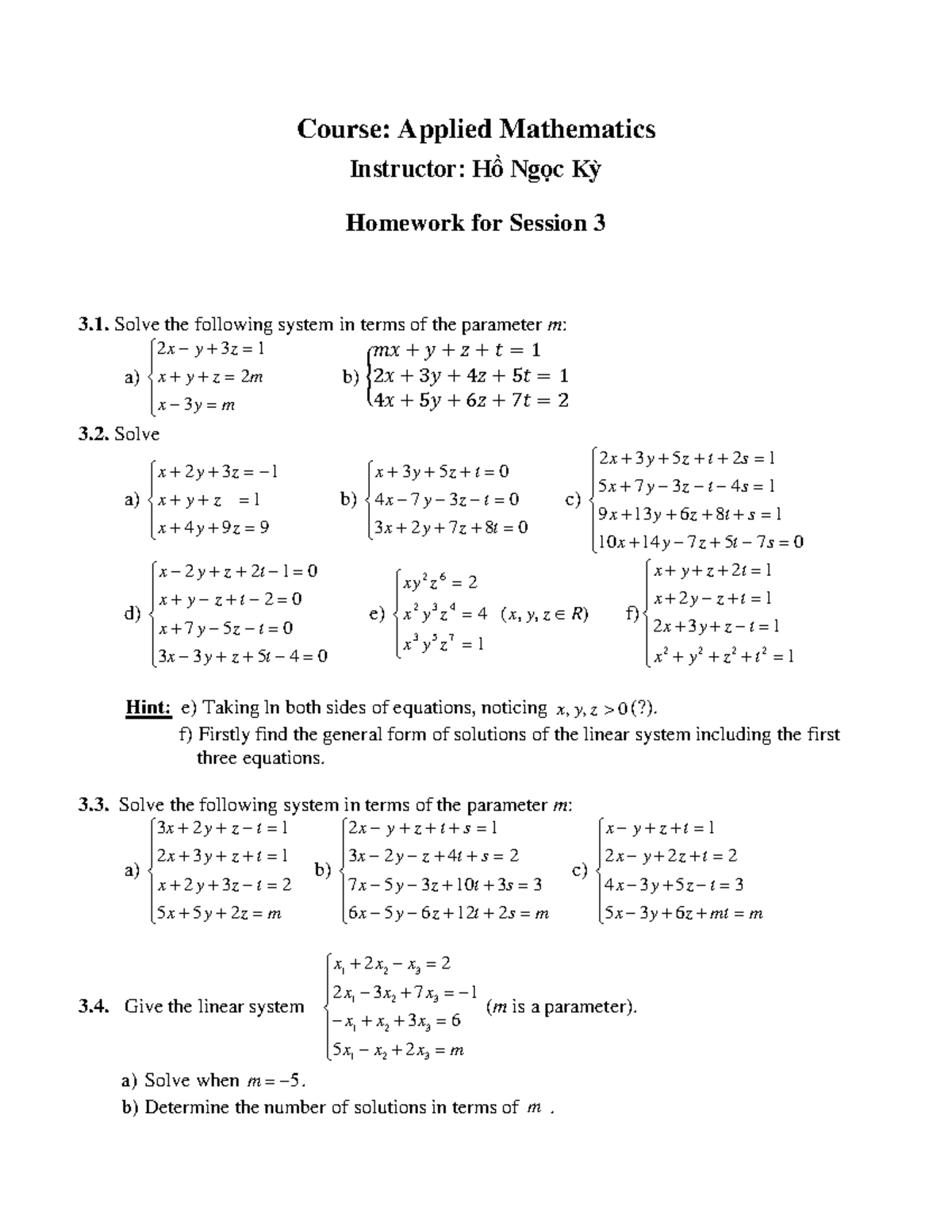 Applied Mathematics (AM101) Homework for Session 3 - Exam - Studocu