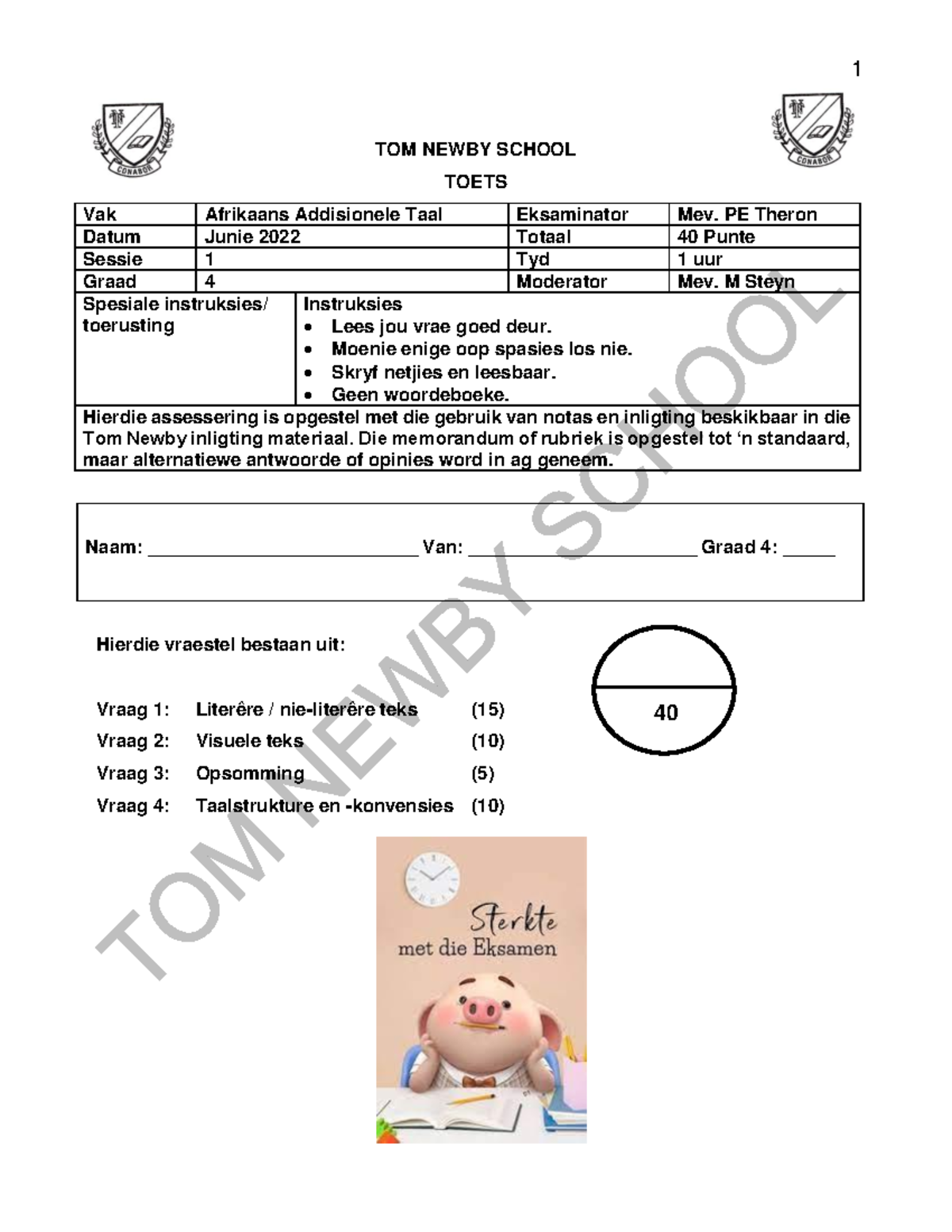 Grade 4 Afrikaans June 2022 Exam Paper and Questions - Studocu