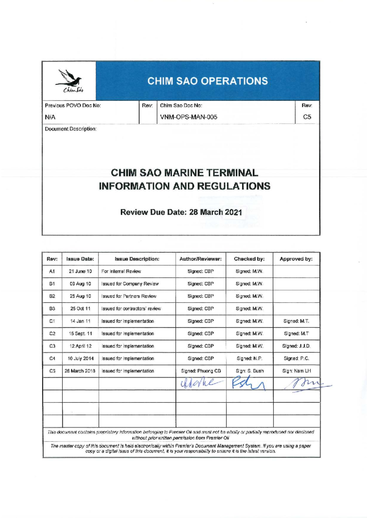 Chim Sao Marine Terminal Regulations and Information (Doc No. Rev C5 ...