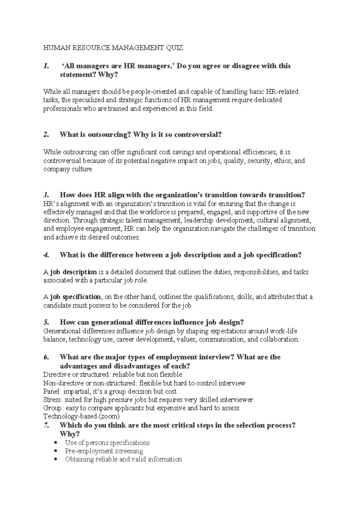 Human Resource Management QUIZ - HUMAN RESOURCE MANAGEMENT QUIZ 1. ‘All ...