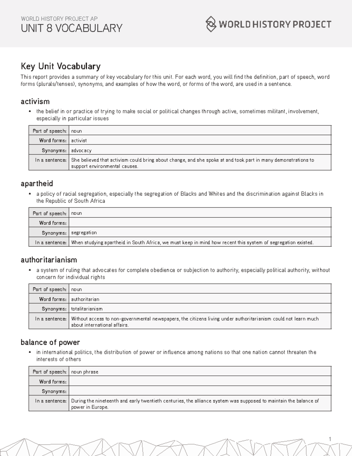 WHP AP Unit 8 Vocabulary Guide: Key Terms & Definitions - Studocu