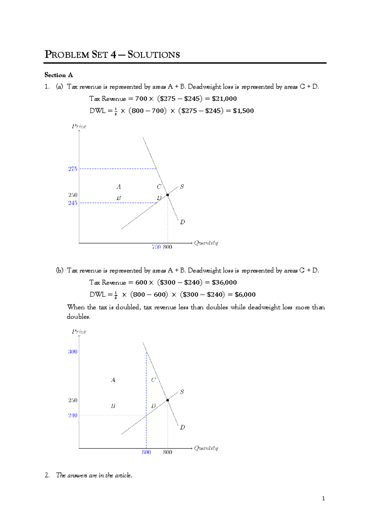 Problem Set 4 - Solutions - PROBLEM SET 4 — SOLUTIONS Section A (a) Tax ...