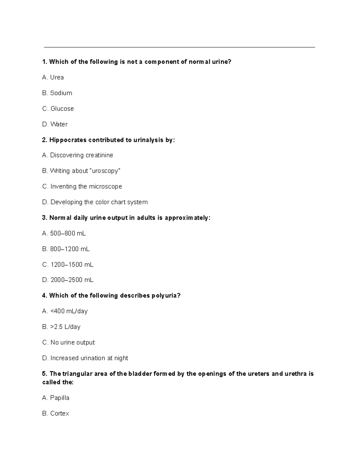 AUBF Urinary System Final Exam Practice Quiz with Answer Key - Studocu