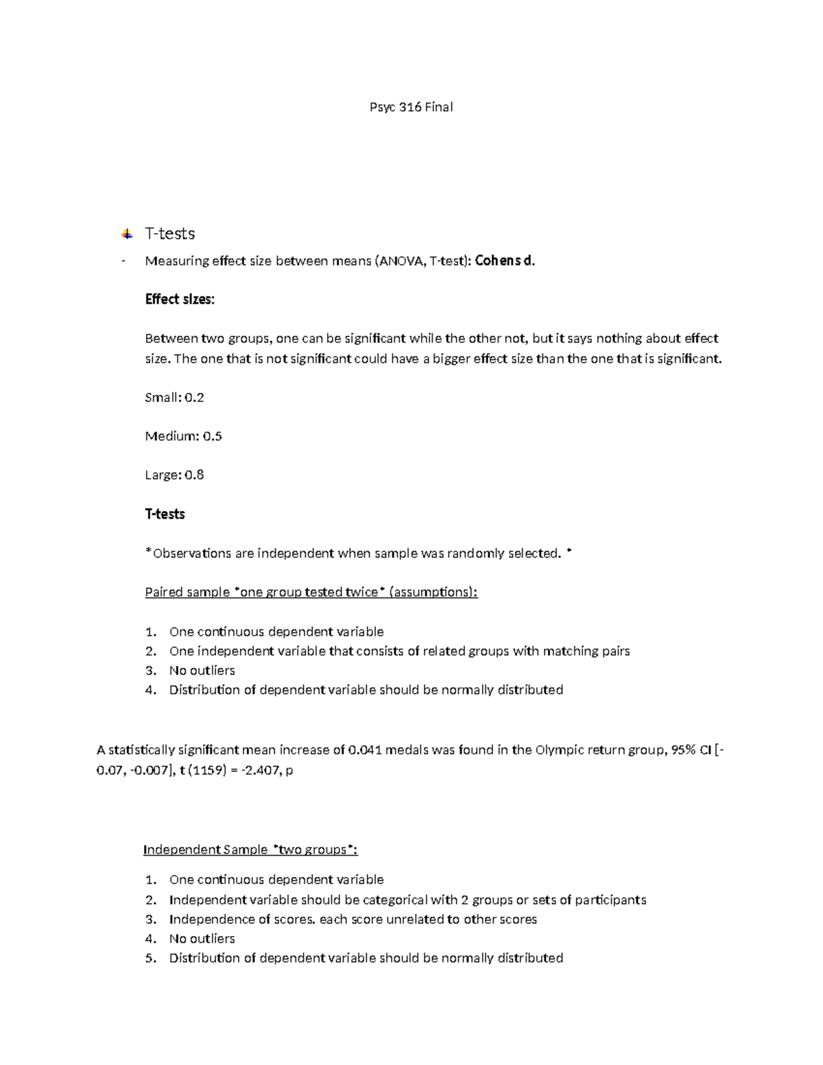 Psyc 316 Final Exam: Understanding Effect Size in ANOVA and Regression - Studocu