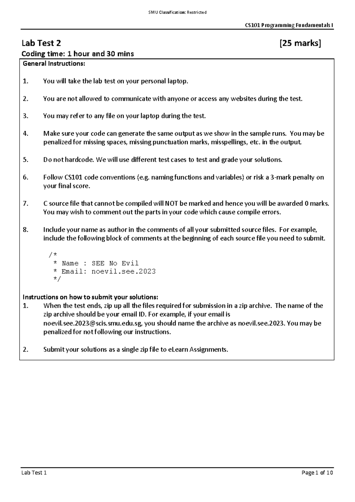 CS101-LT2(2023) - Programming Fundamentals I Lab Test 2 Instructions ...
