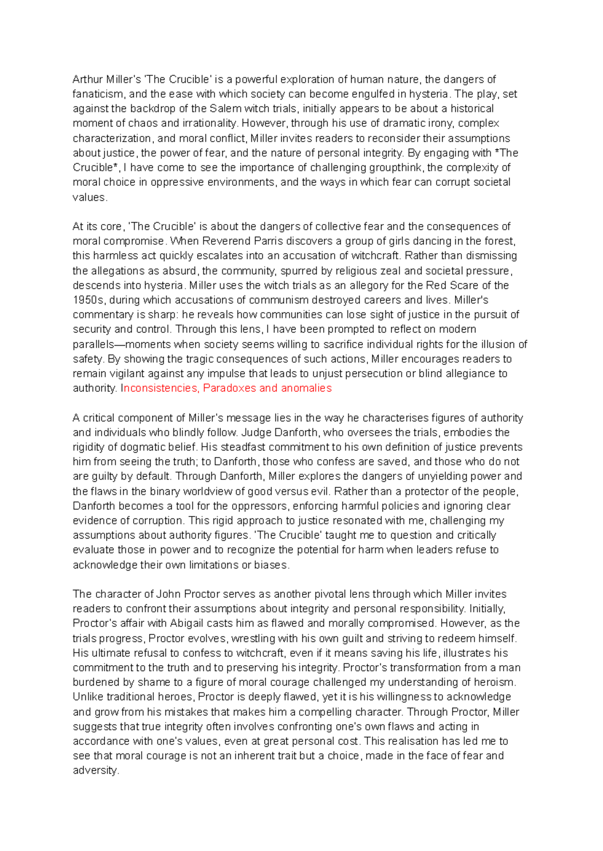 The Crucible (ENG 101): Analyzing Fear, Integrity, and Authority - Studocu