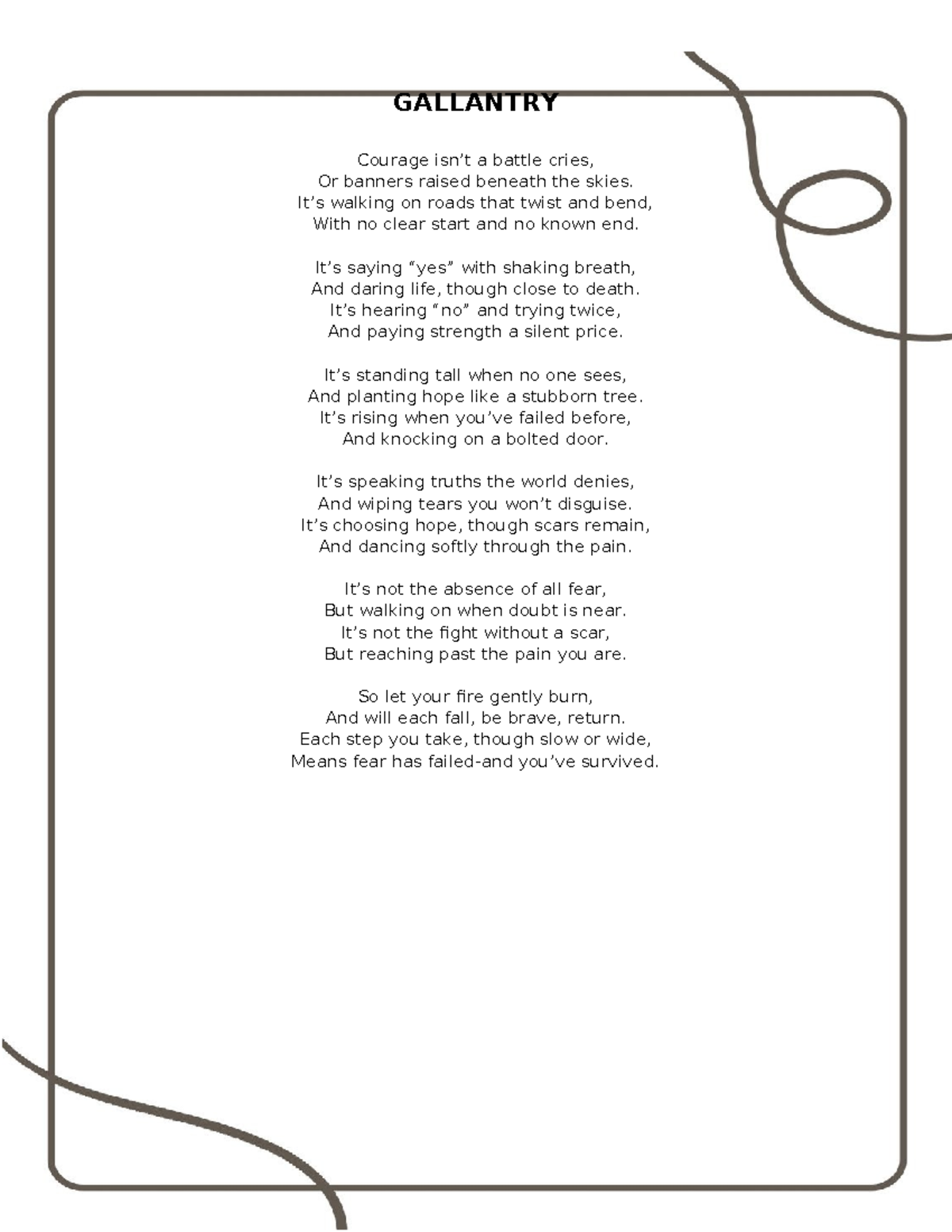 Gallantry: A Poem on Courage and Resilience - Studocu