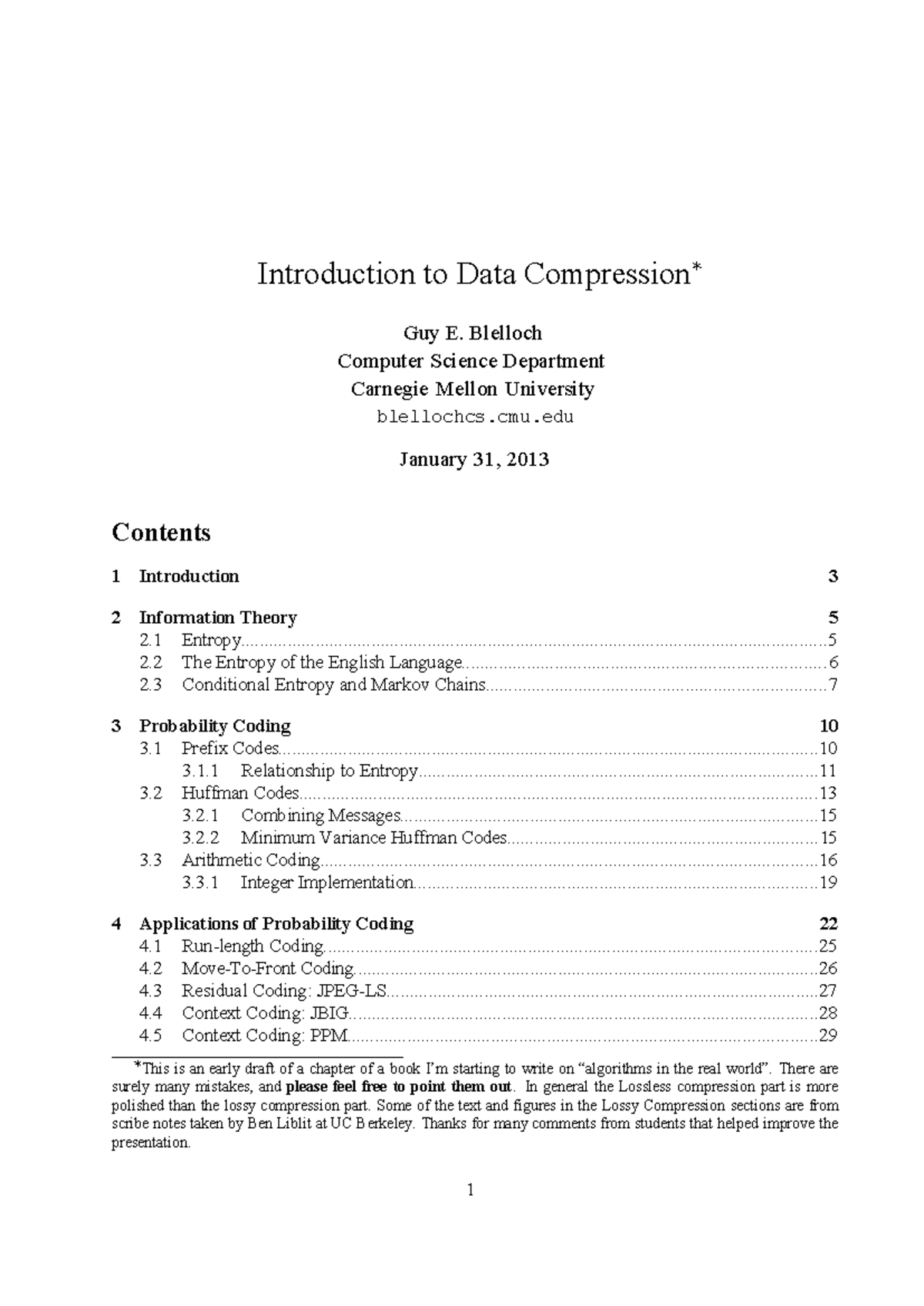 Compression Techniques in Information Theory: A Study Guide (CS 101 ...
