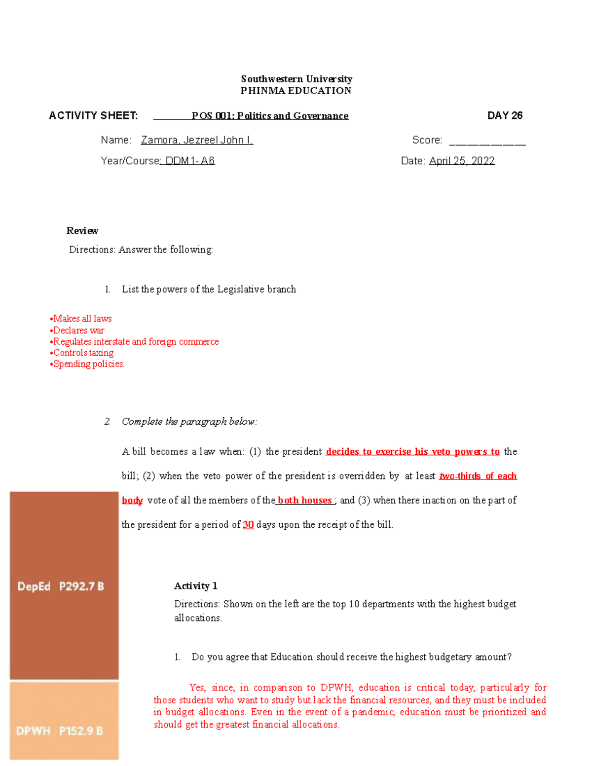Zamorajezreeljohn SAS26 subkjyg - PHINMA EDUCATION ACTIVITY SHEET: POS ...