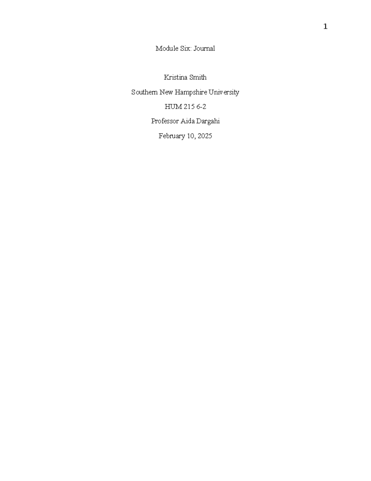 HUM 215 Module 6 Journal Reflection by Kristina Smith - Studocu