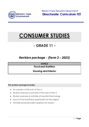 Grade 10 Consumer Studies Term 2 Revision Guide for 2024 - Studocu