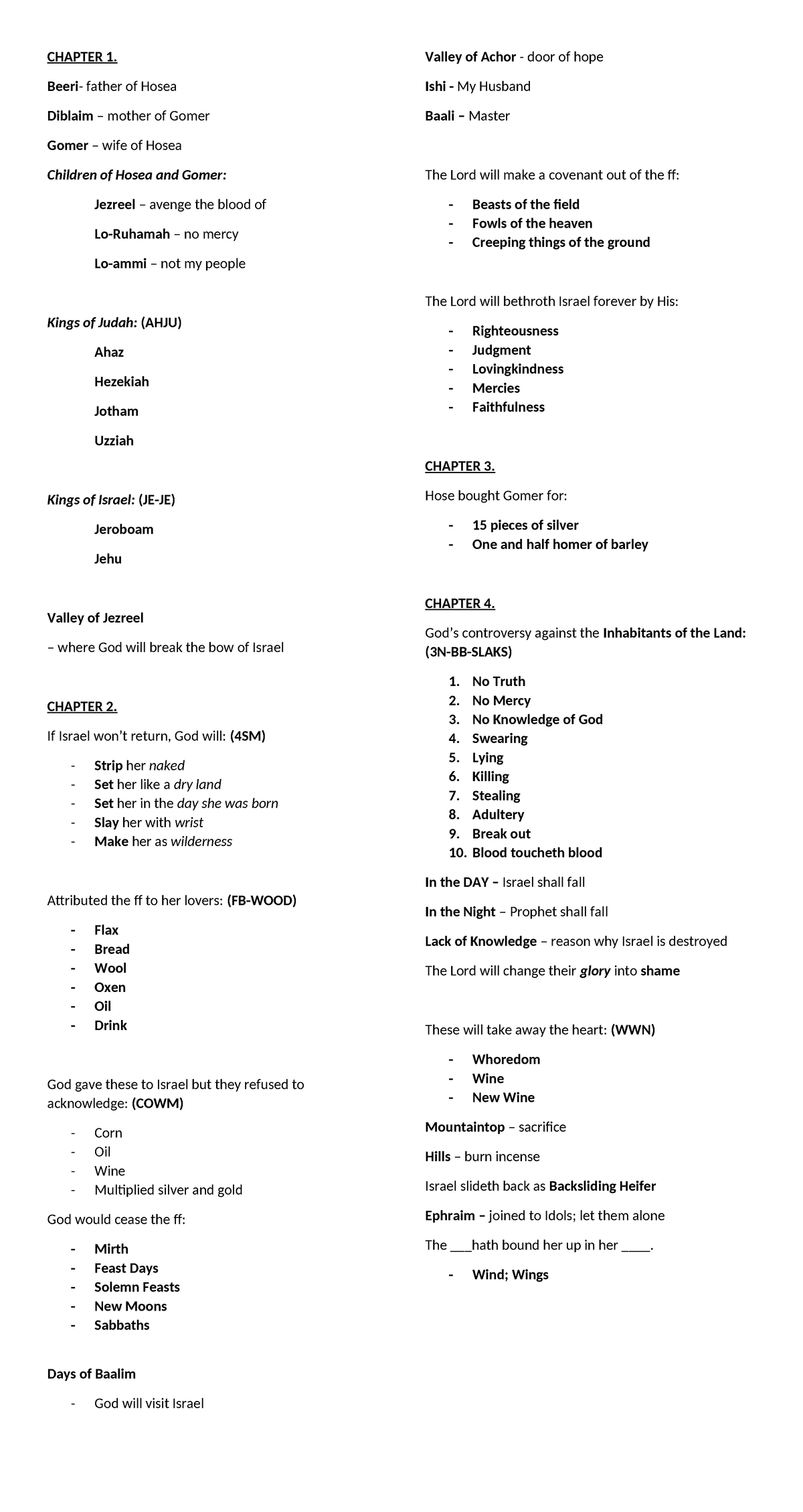 Hosea Fast Notes - N/A - CHAPTER 1. Beeri- father of Hosea Diblaim ...